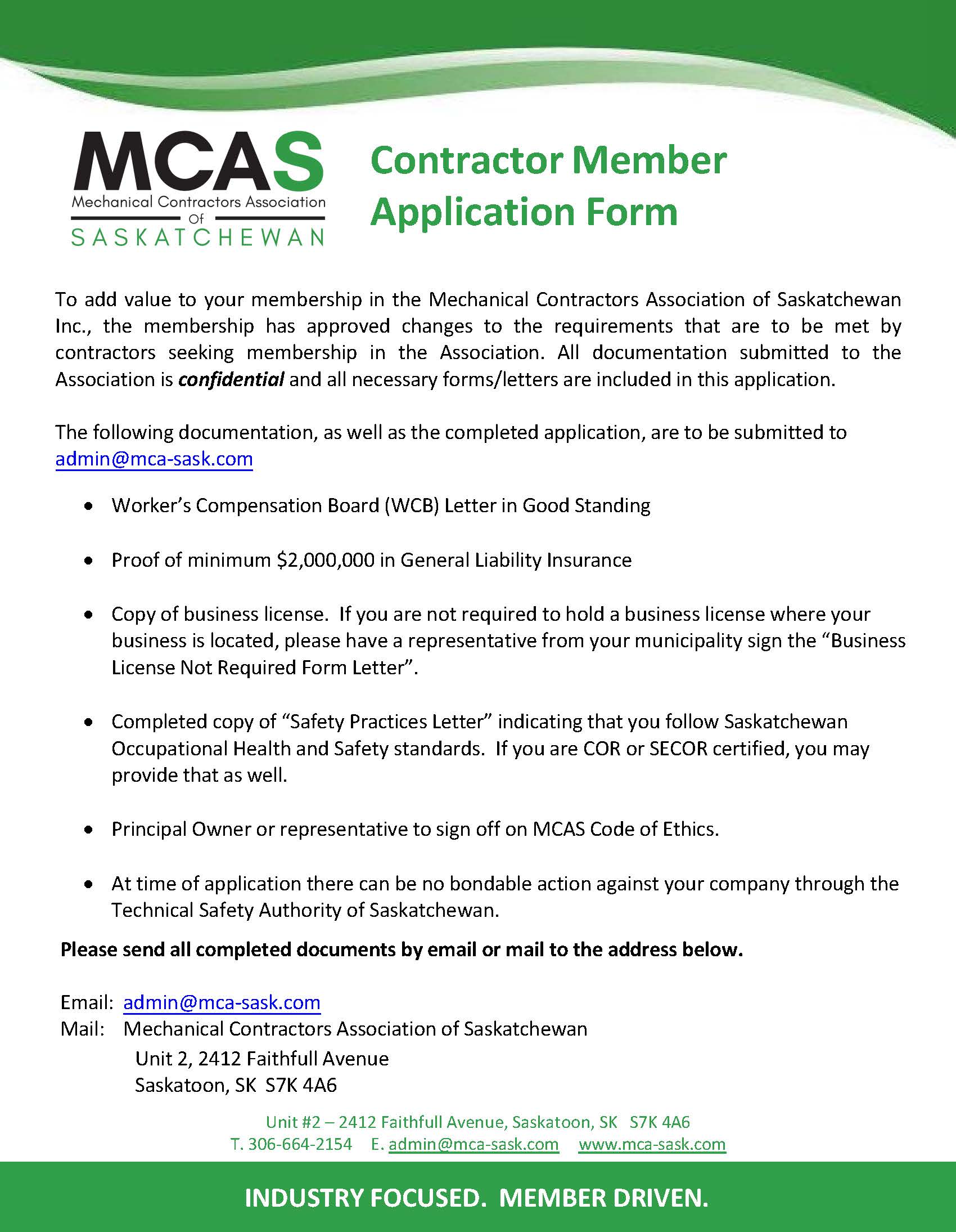 Mechanical Contractors Association of Saskatchewan - Member Application ...